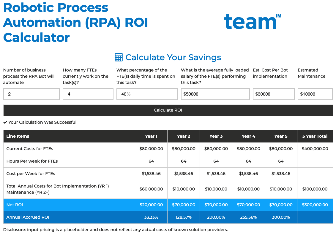 RPA ROI Calulator